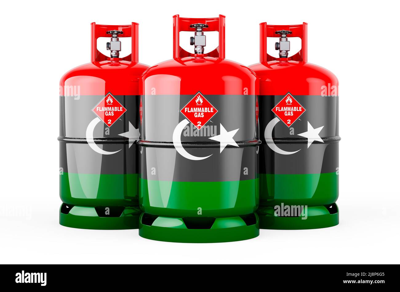Libyan flag painted on the propane cylinders with compressed gas, 3D ...