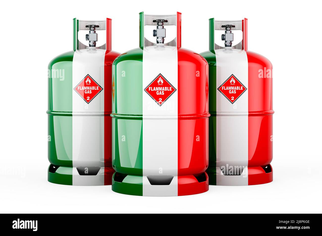 Italian flag painted on the propane cylinders with compressed gas, 3D ...