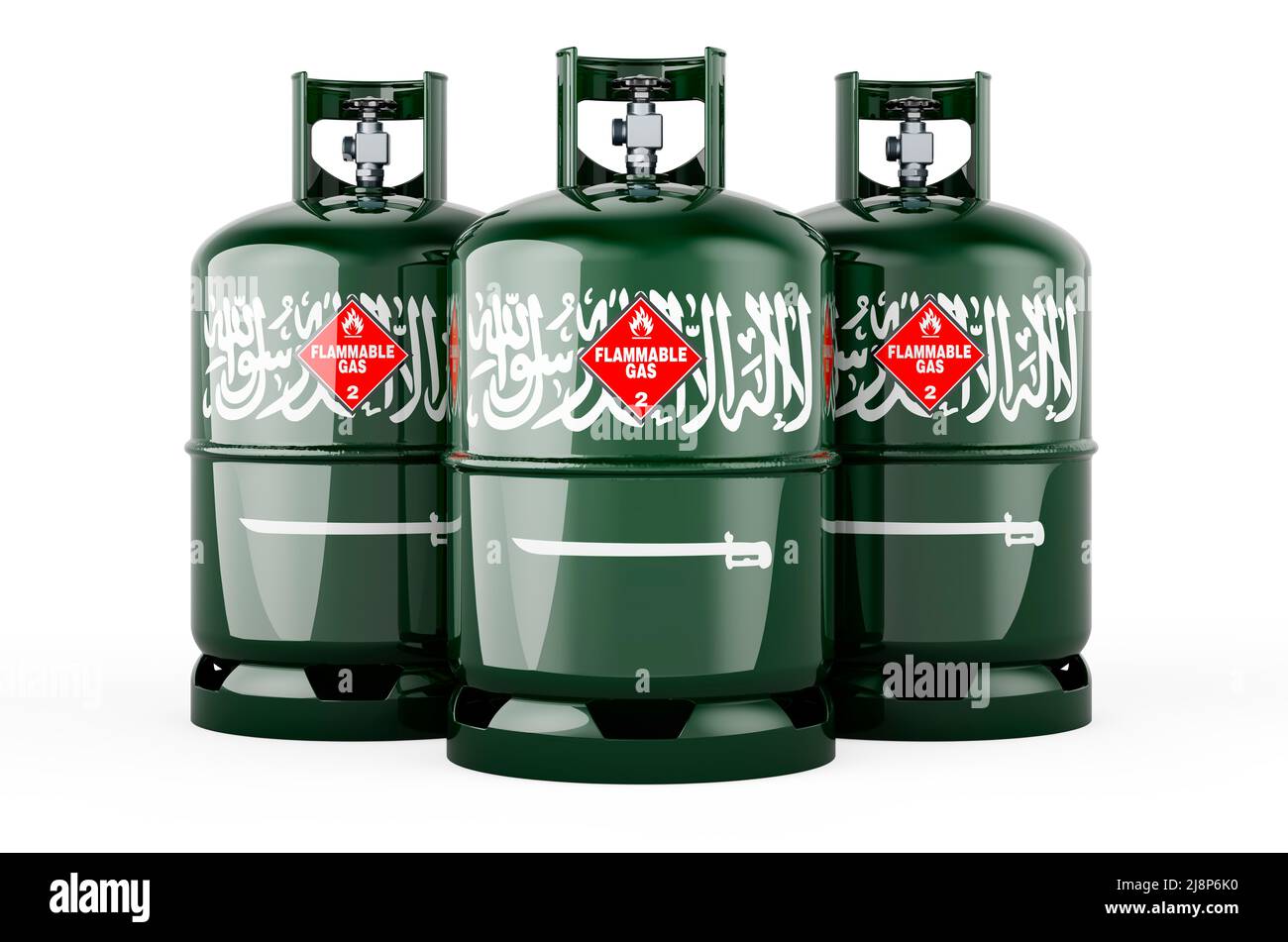 Saudi Arabian flag painted on the propane cylinders with compressed gas ...