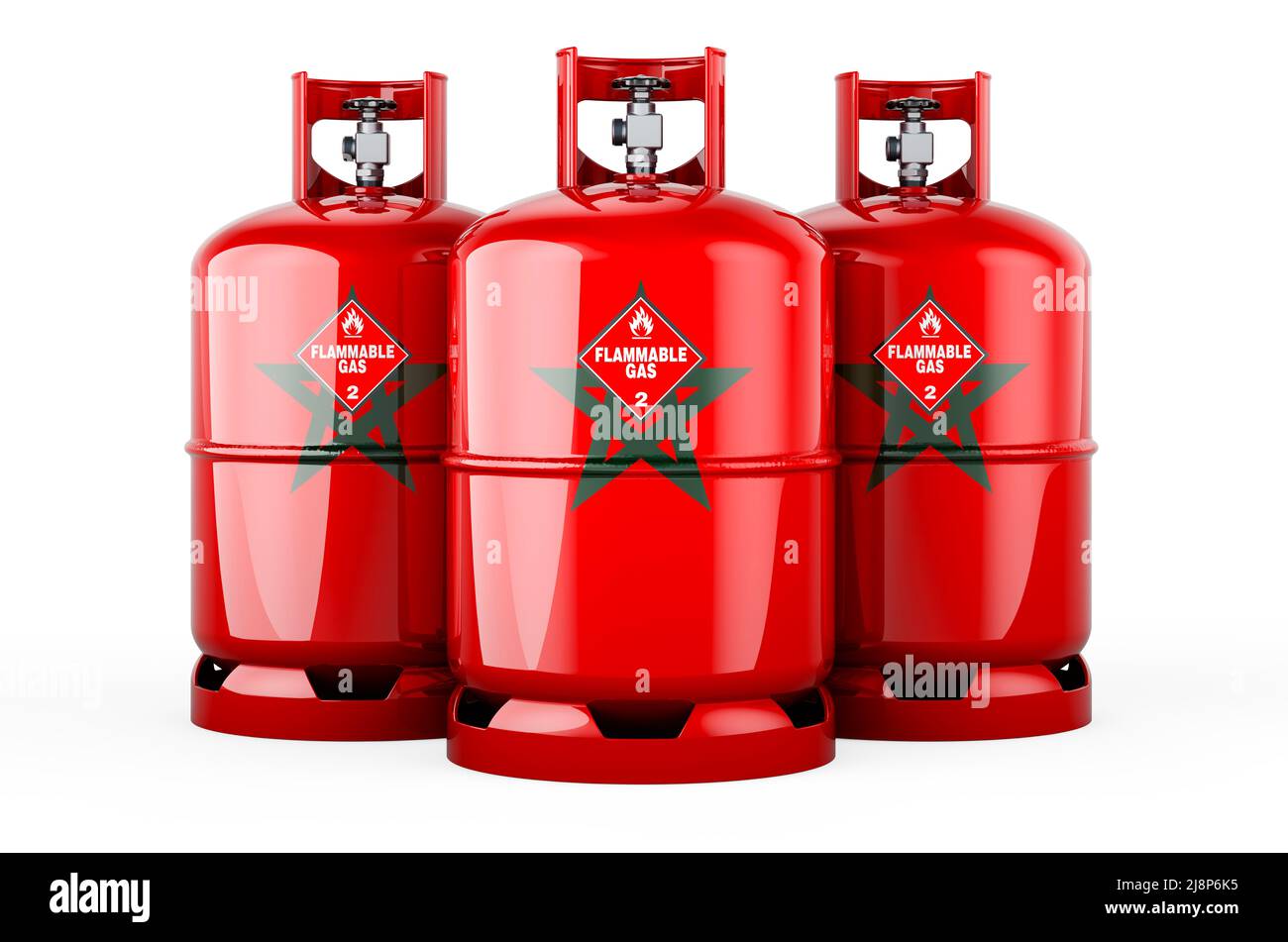 Moroccan flag painted on the propane cylinders with compressed gas, 3D ...