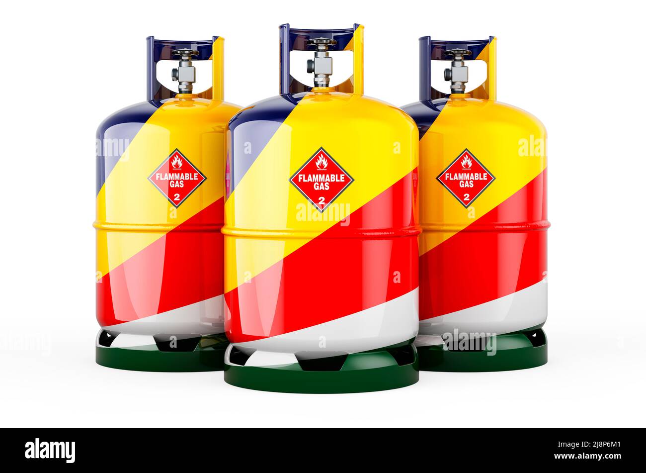 Seychelloise flag painted on the propane cylinders with compressed gas ...