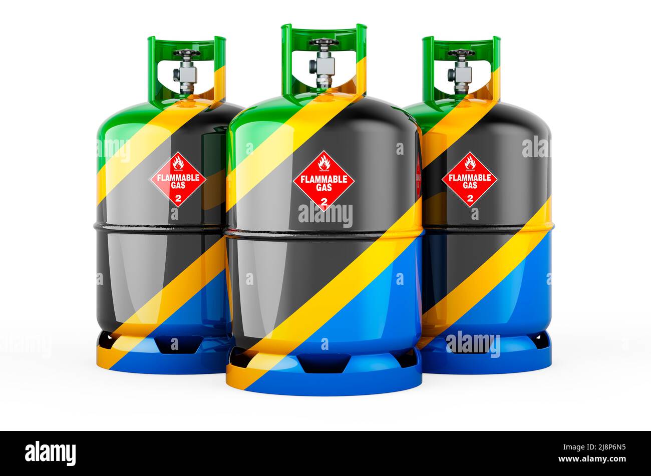 Tanzanian flag painted on the propane cylinders with compressed gas, 3D ...