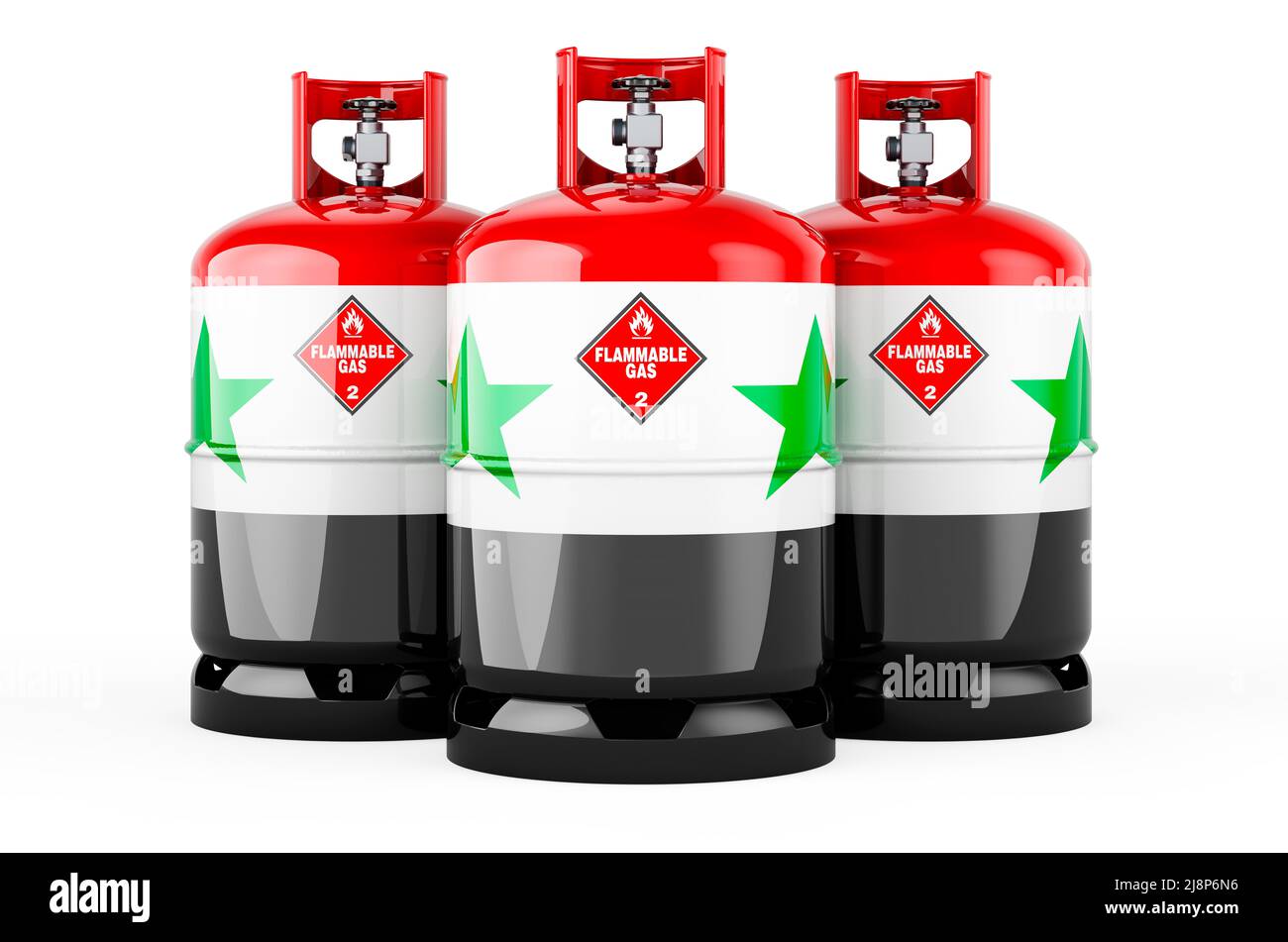 Syrian flag painted on the propane cylinders with compressed gas, 3D ...