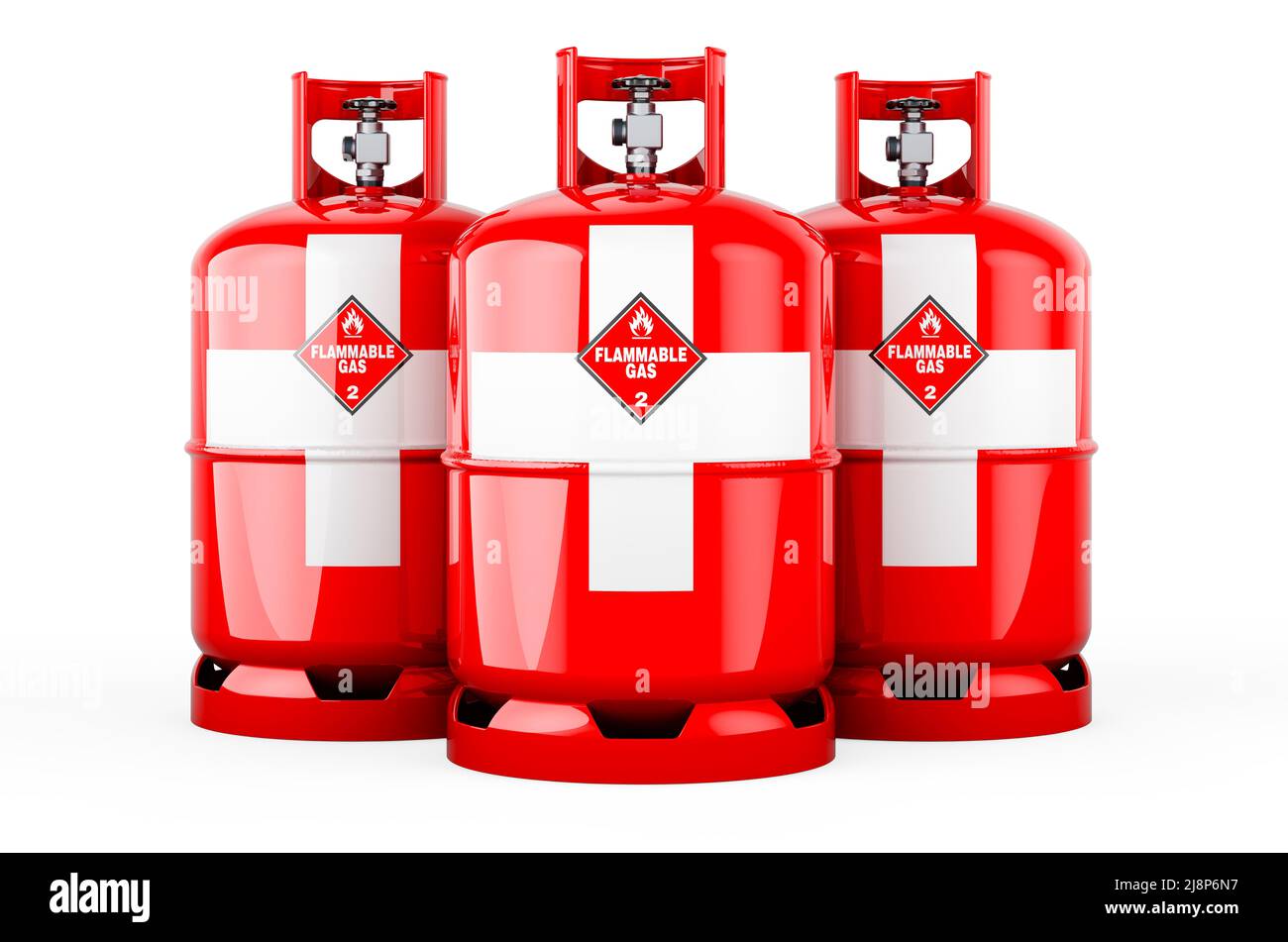 Swiss flag painted on the propane cylinders with compressed gas, 3D ...