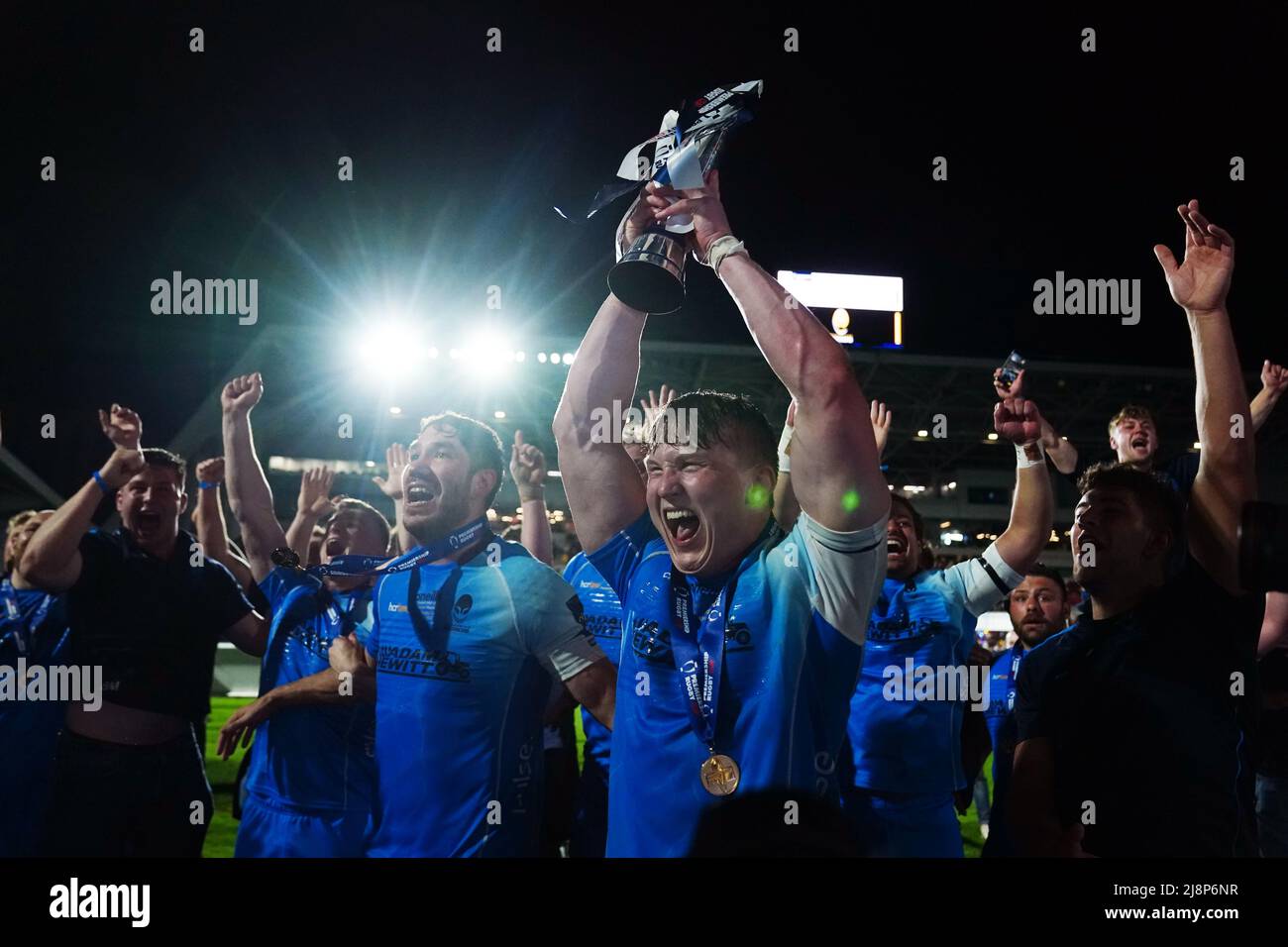 Worcester Warriors lift the trophy as they celebrate winning the ...