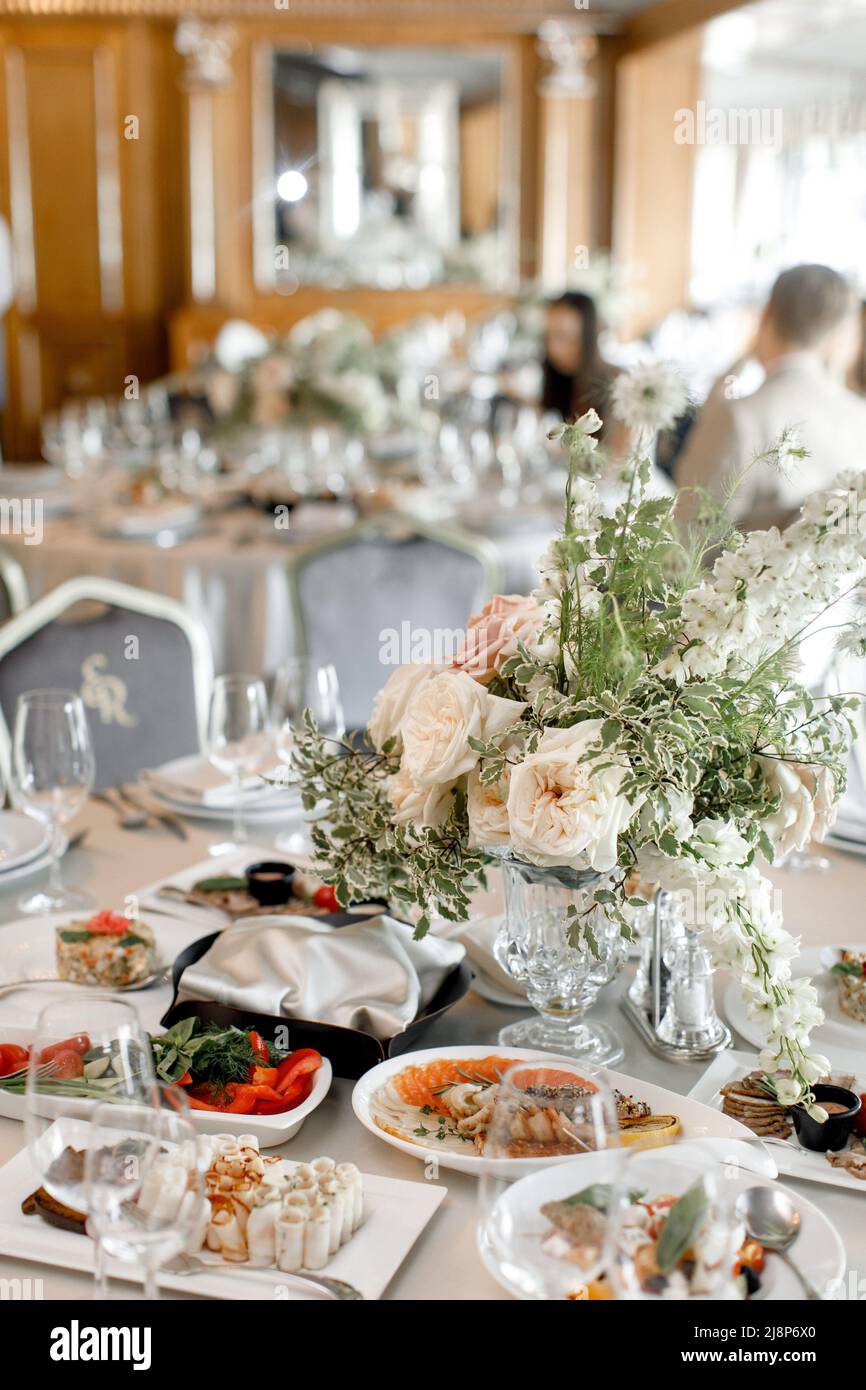 Rows of appetizers and starters on the wedding table Stock Photo - Alamy