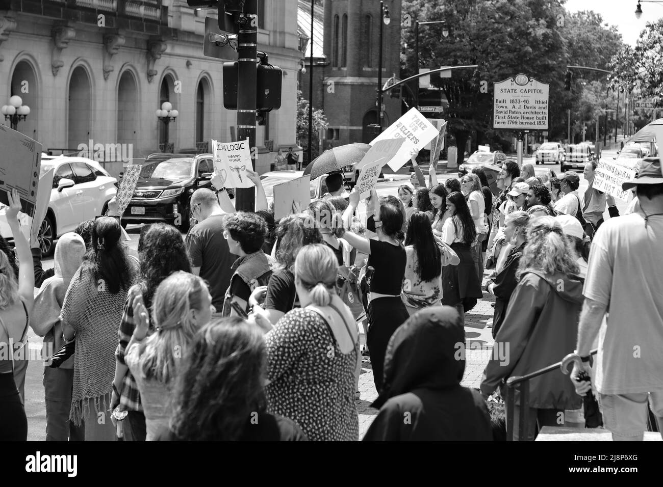 Still from an interview during an anti-abortion protest Stock Photo - Alamy