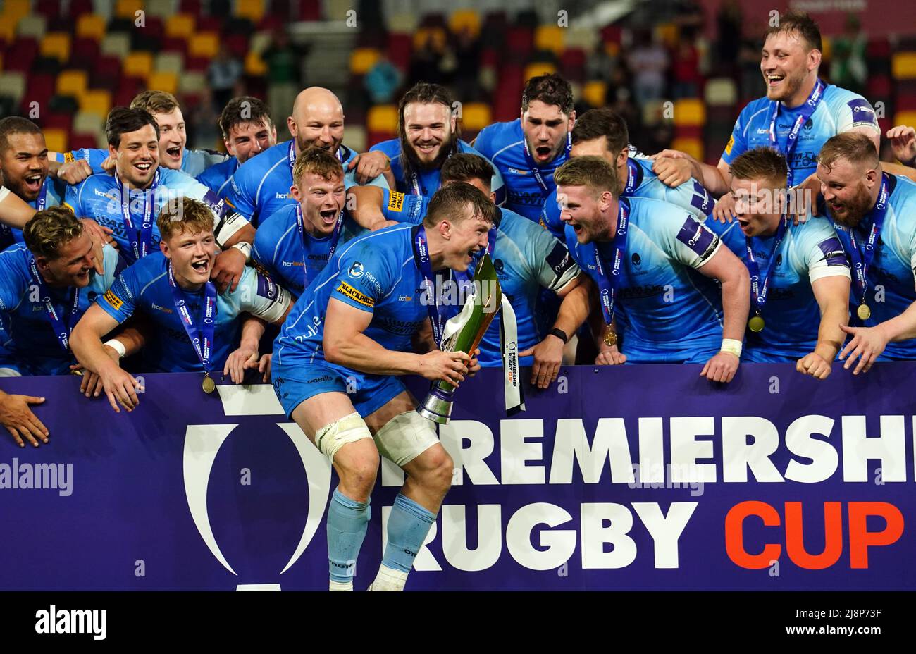 Worcester Warriors lift the trophy as they celebrate winning the ...