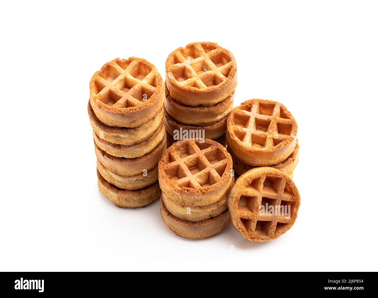 Stacks of tasty round mini waffles isolated on white Stock Photo - Alamy