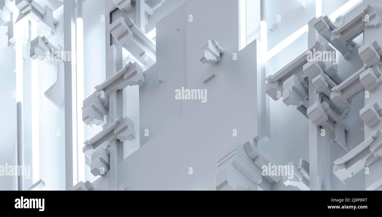 white bright laser light cube geometric shape surface 3d render ...