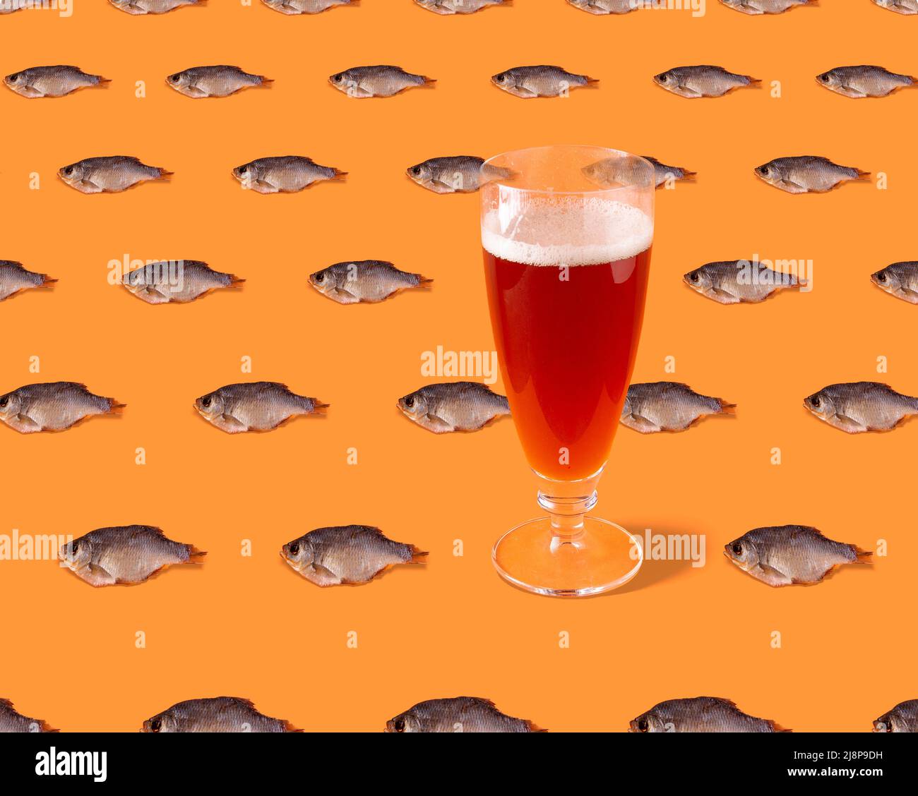 a glass of beer and dried fish pattern Stock Photo - Alamy