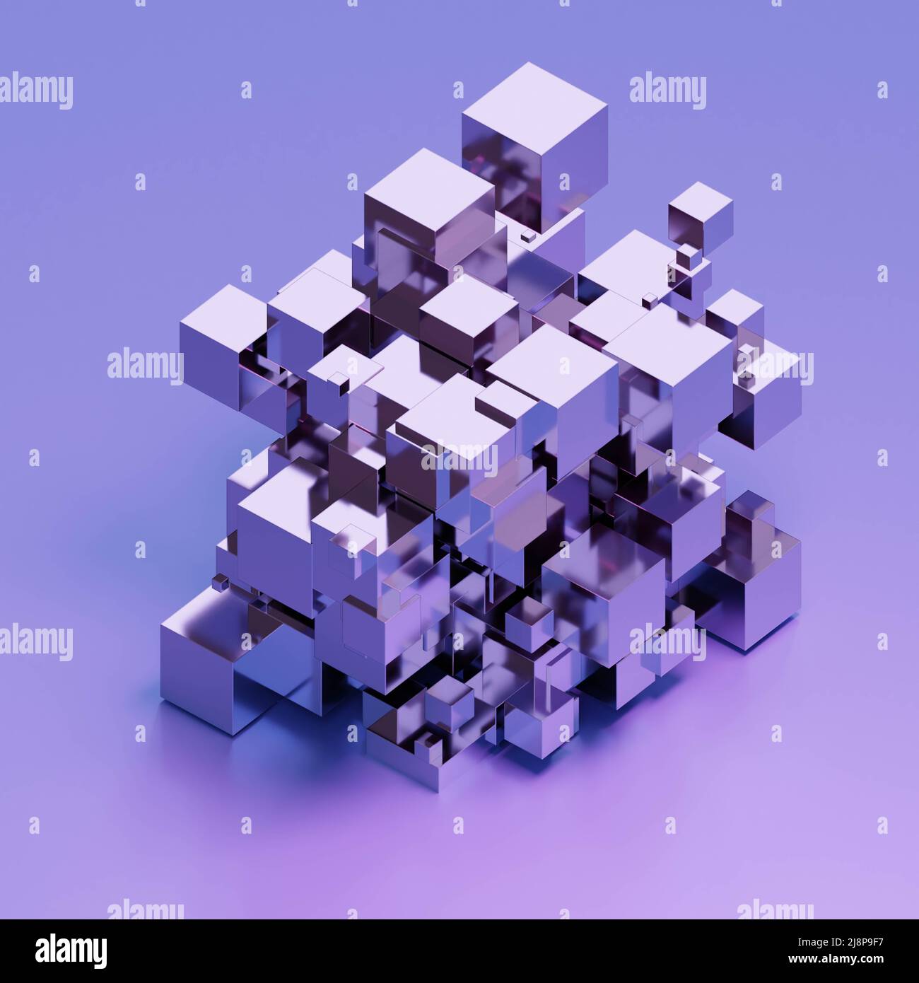 random blue and violet metallic abstract geometric shape cube blocks 3d ...