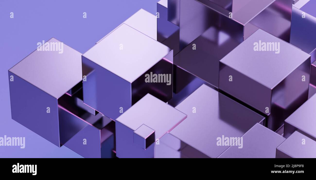 random blue and violet metallic abstract geometric shape cube blocks 3d ...