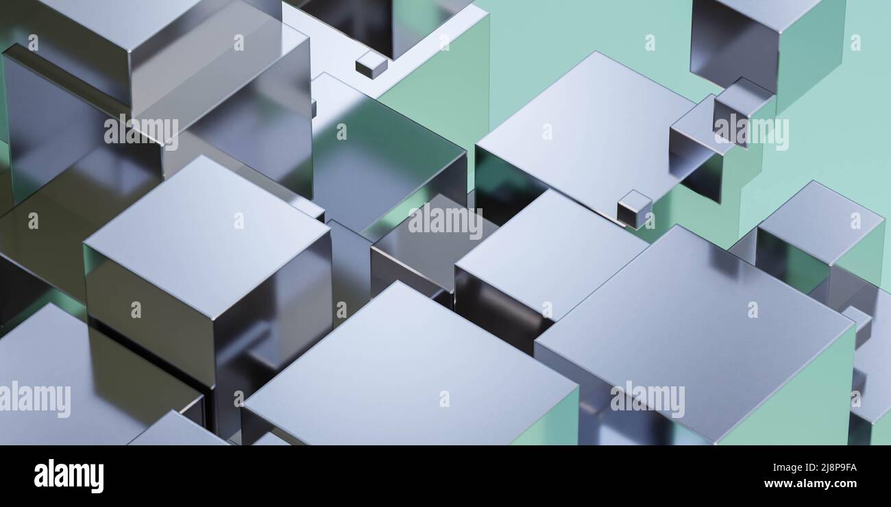 random green metallic abstract geometric shape cube blocks 3d render ...