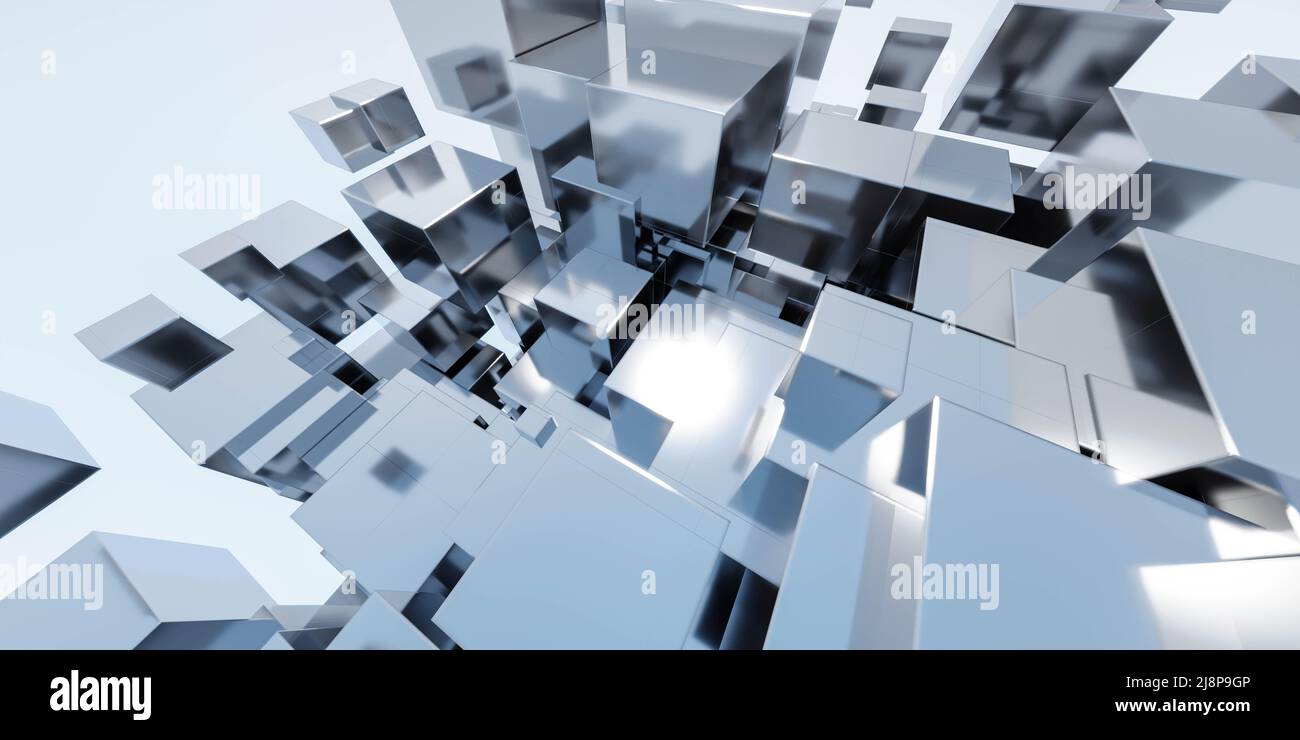 random blue metallic abstract geometric shape cube blocks 3d render ...