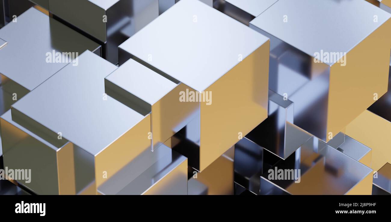 random orange metallic abstract geometric shape cube blocks 3d render illustration Stock Photo ...