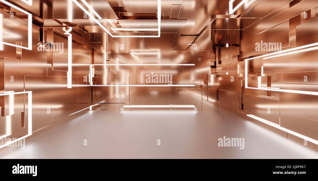red copper golden studio futuristic light interior with metallic ...