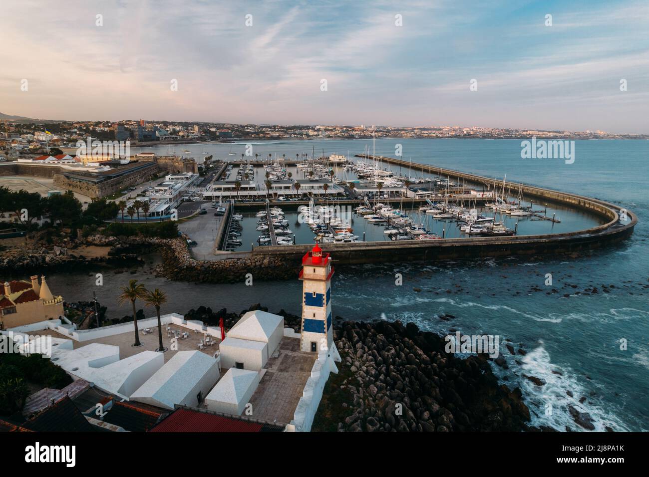 Aerial view of Santa Marta Lighthouse in Cascais, Portugal Stock Photo ...