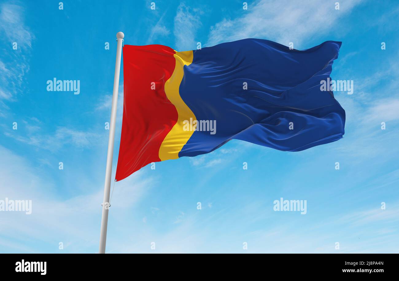 official flag of Sami people , Norway at cloudy sky background on ...