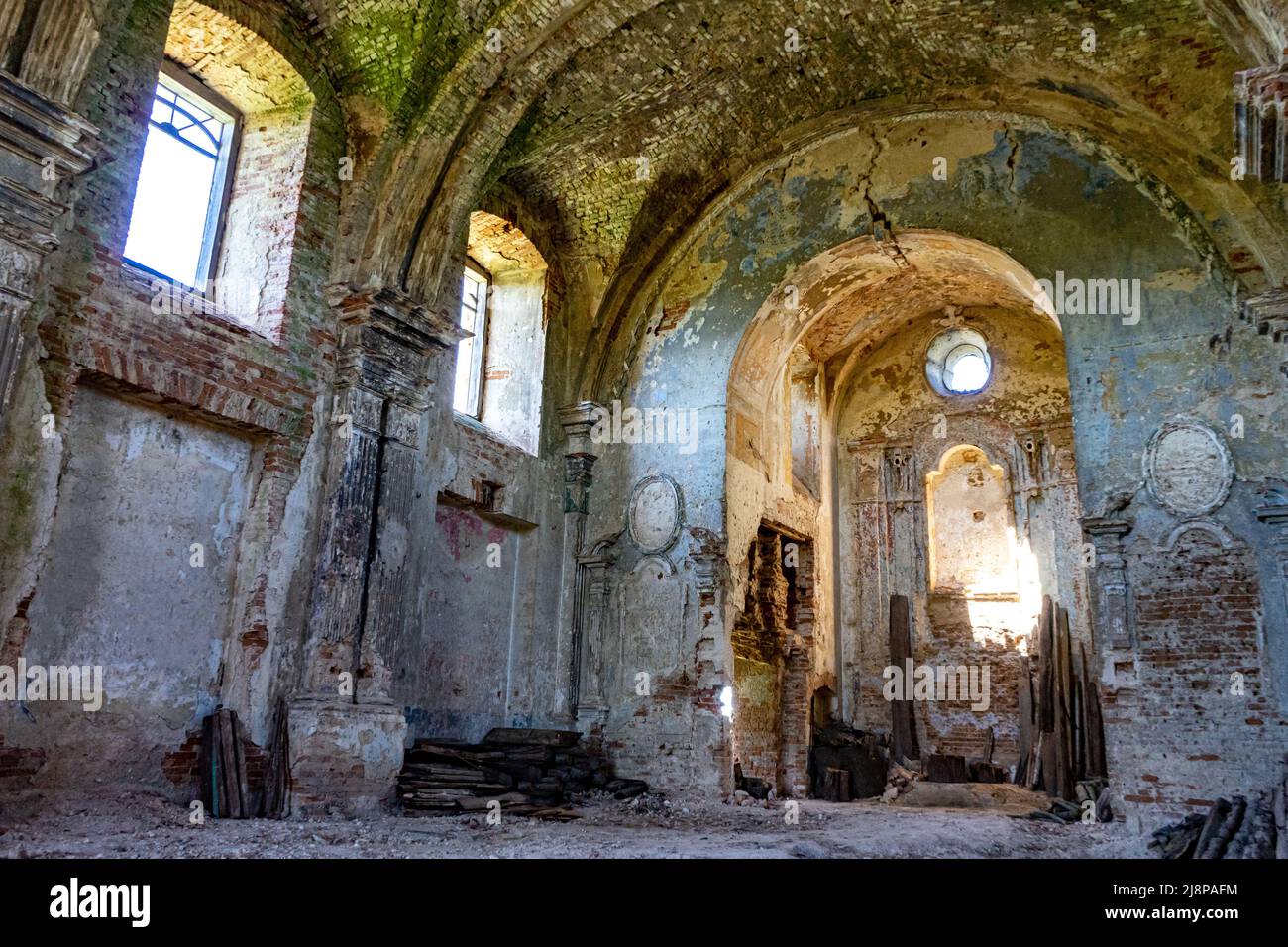 Interior of the ancient destroyed temple. Abandoned building of an ...