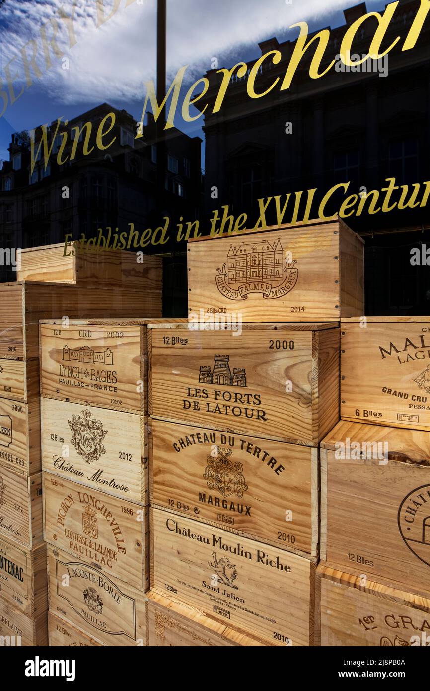 Window of Berry Brothers and Rudd, St James's St, London; high-end wine ...