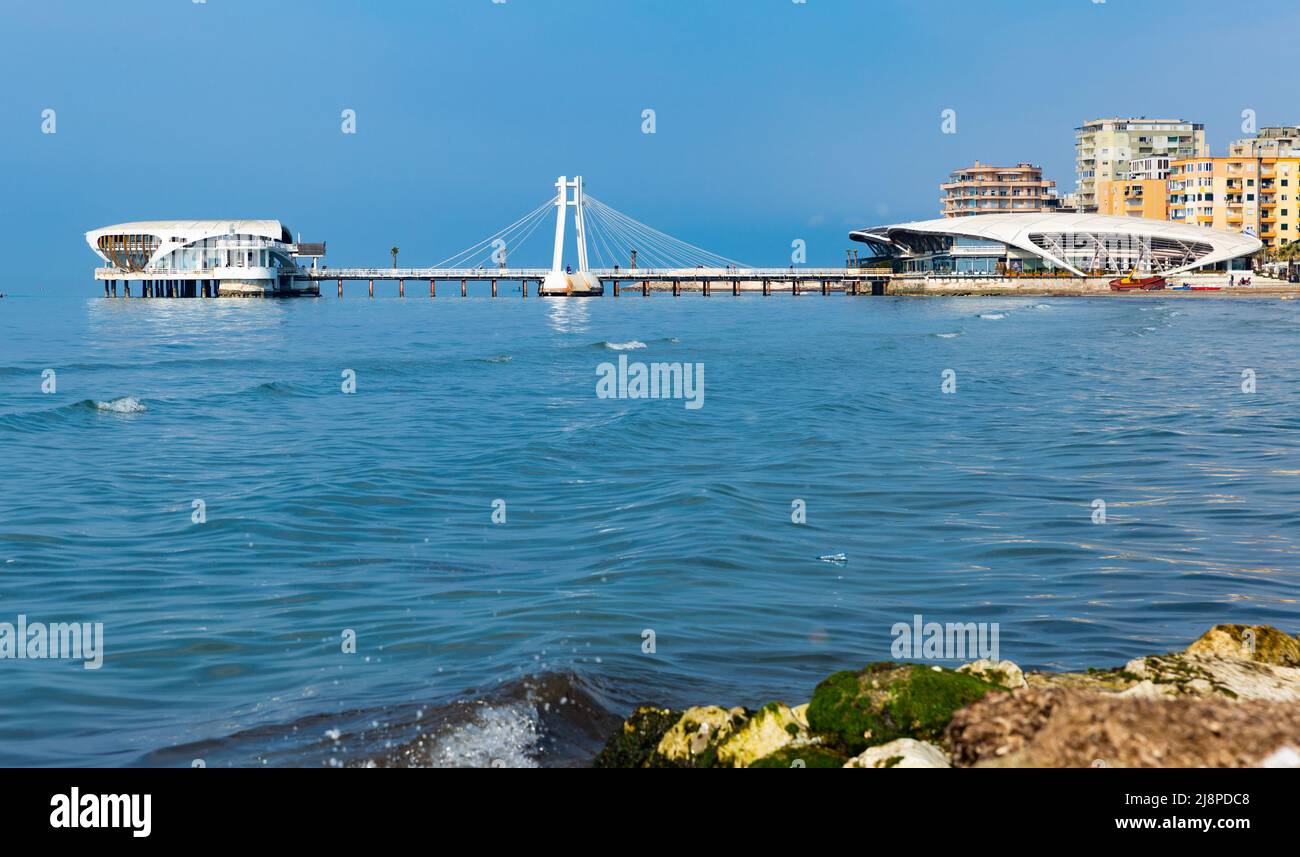 Suspension pier of hotel and restaurant complex on Adriatic Sea in ...