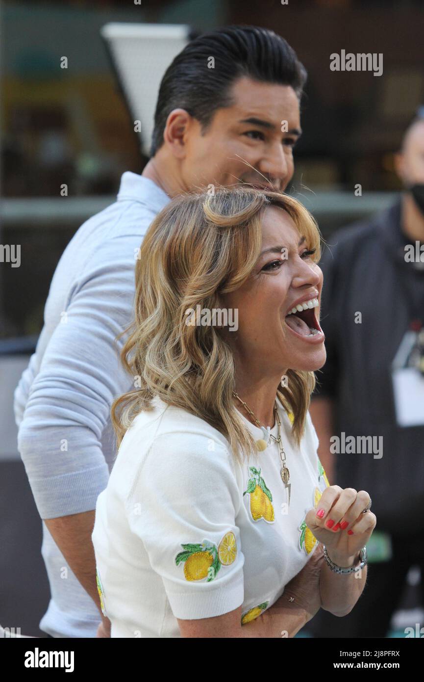 Mario Lopez and Kit Hoover taping "Access Daily" outside NBC's Studio ...