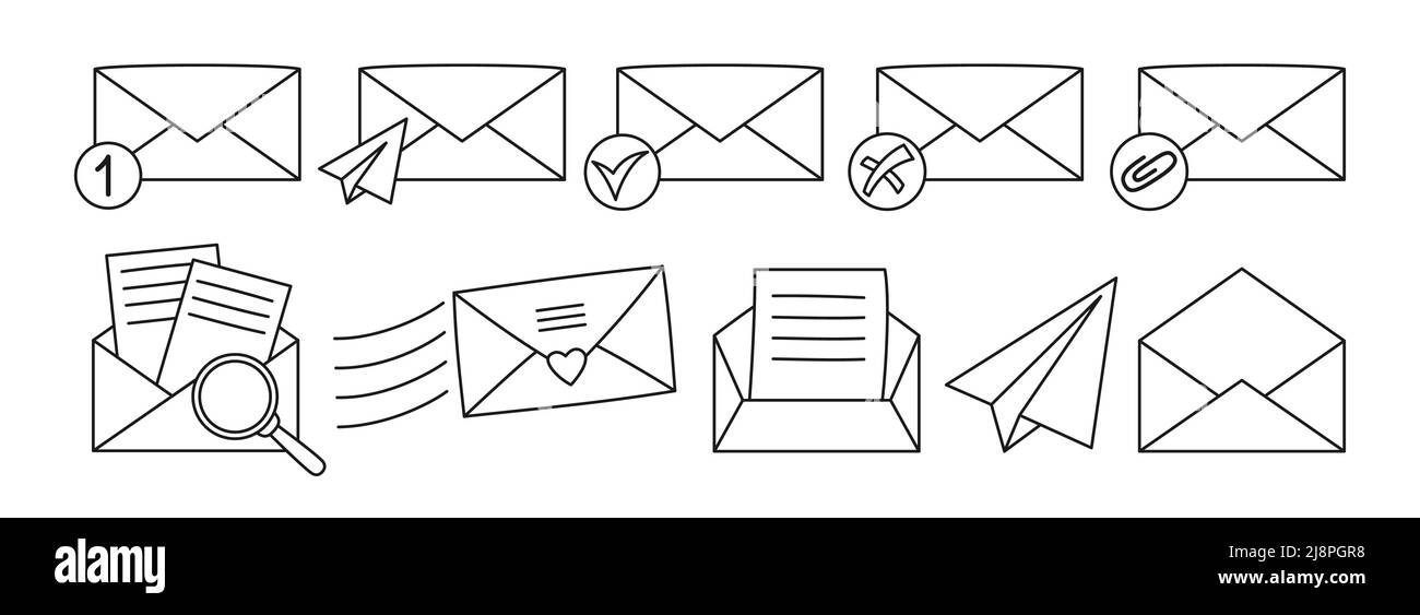 Mail envelope sign line set. New message icon, letter mailing or email ...