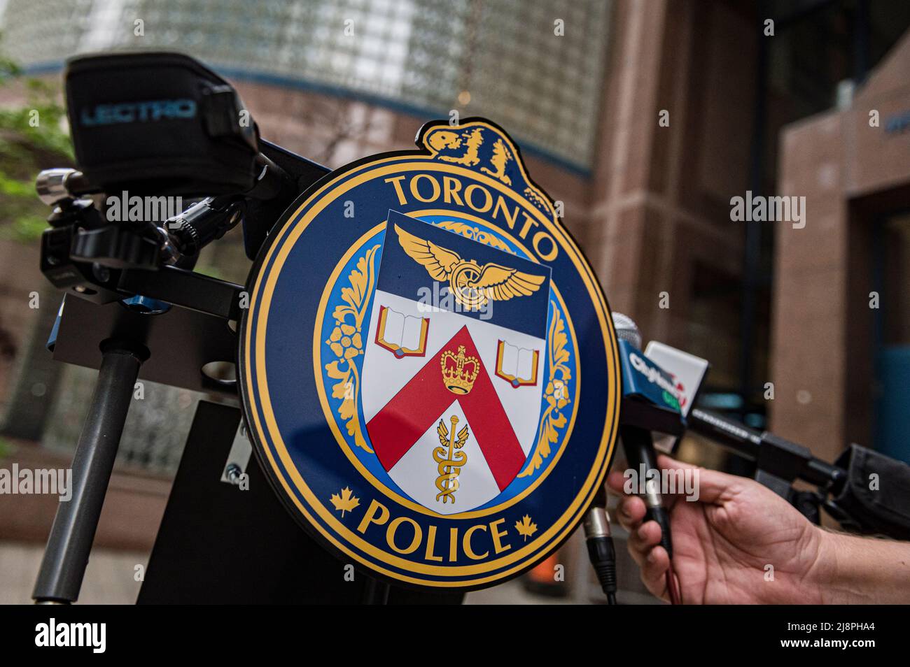 The Toronto Police Services emblem is photographed during a press ...