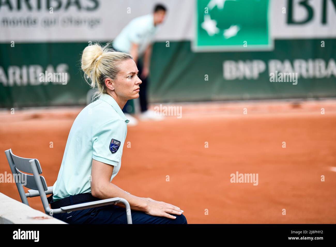Paris, France. 17th May, 2022. A line judge (woman) during the French ...