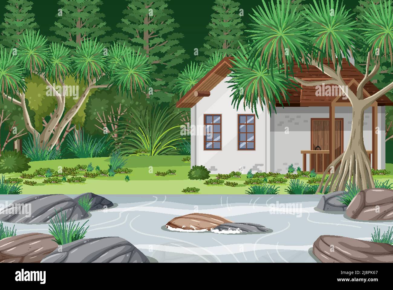 A house in the forest background illustration Stock Vector Image & Art ...