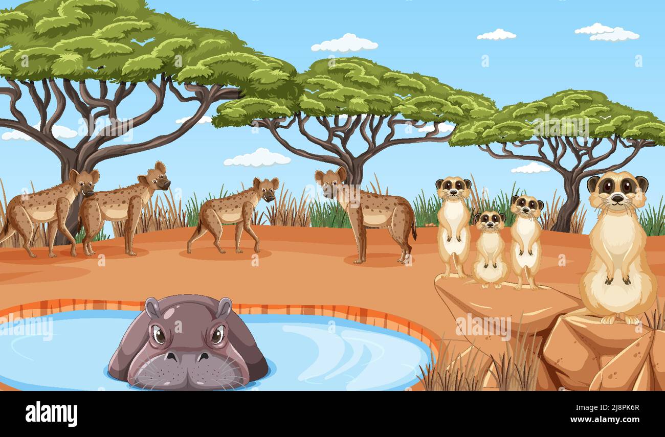 Dryland forest landscape with animals illustration Stock Vector Image ...