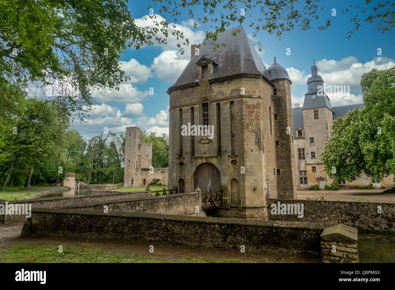 Aerial view of historic monument Bannegon castle in France on the ...