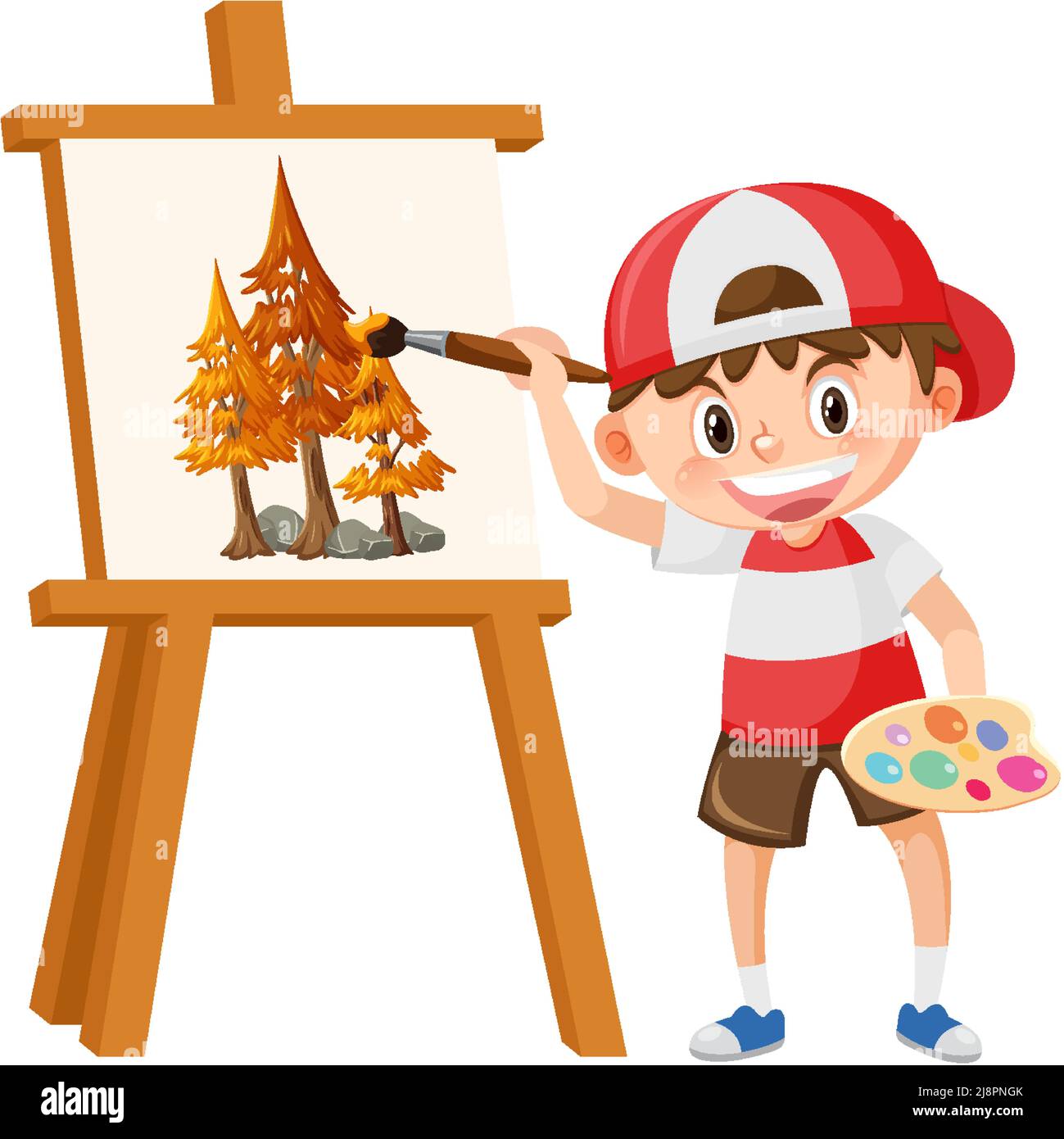 Cute boy painting on canvas illustration Stock Vector Image & Art - Alamy