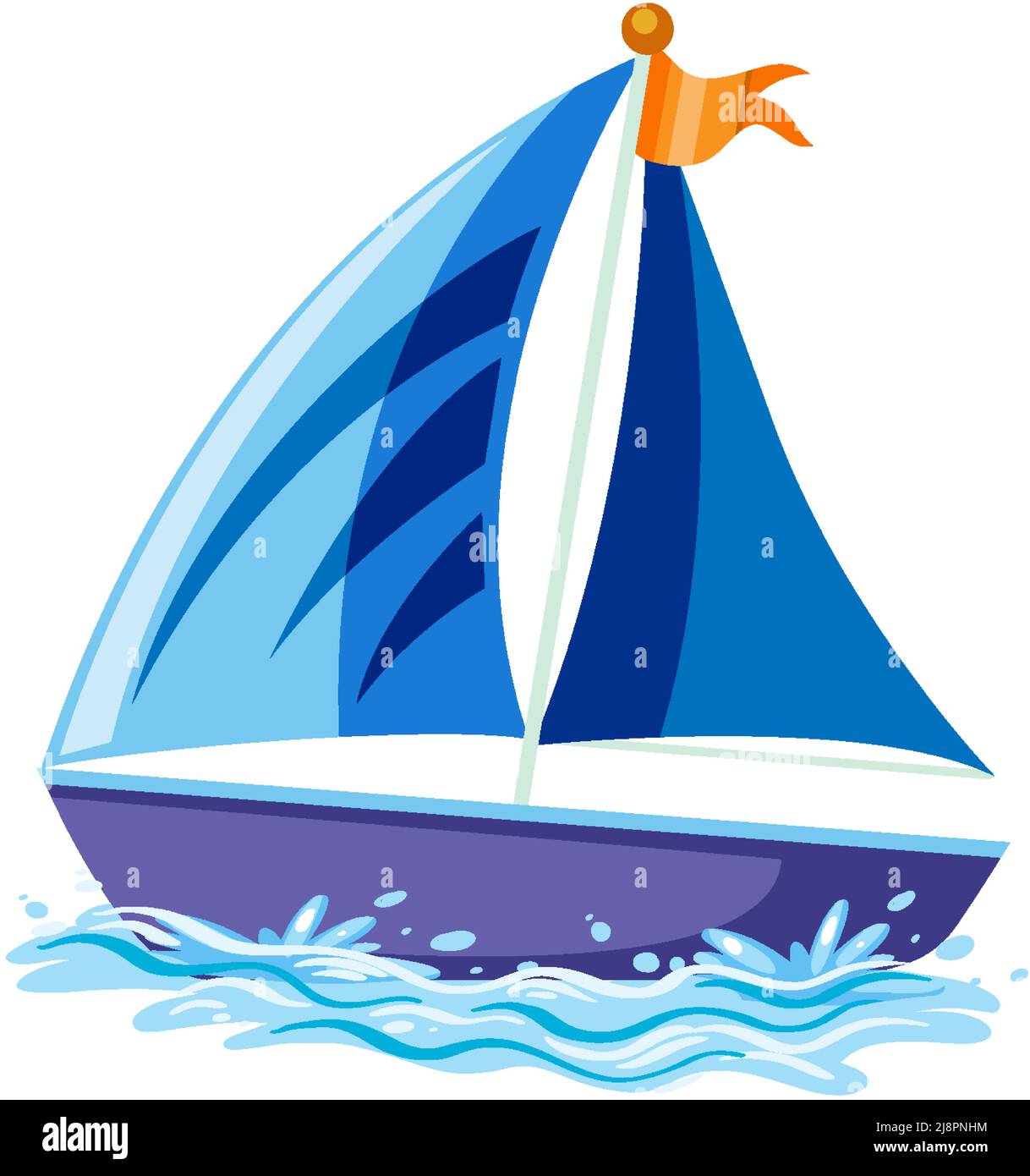 Blue sailboat on the water in cartoon style illustration Stock Vector ...