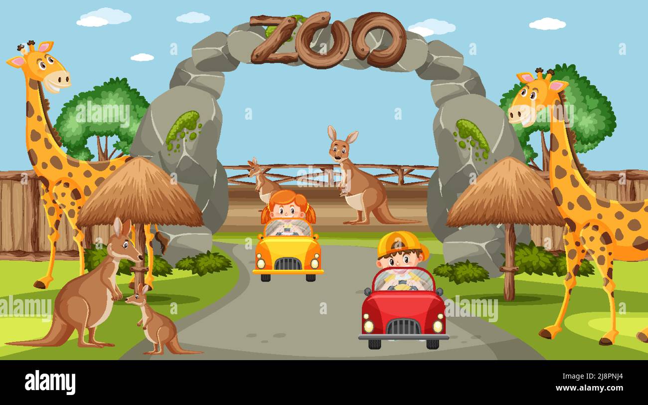 Happy children at the zoo illustration Stock Vector Image & Art - Alamy