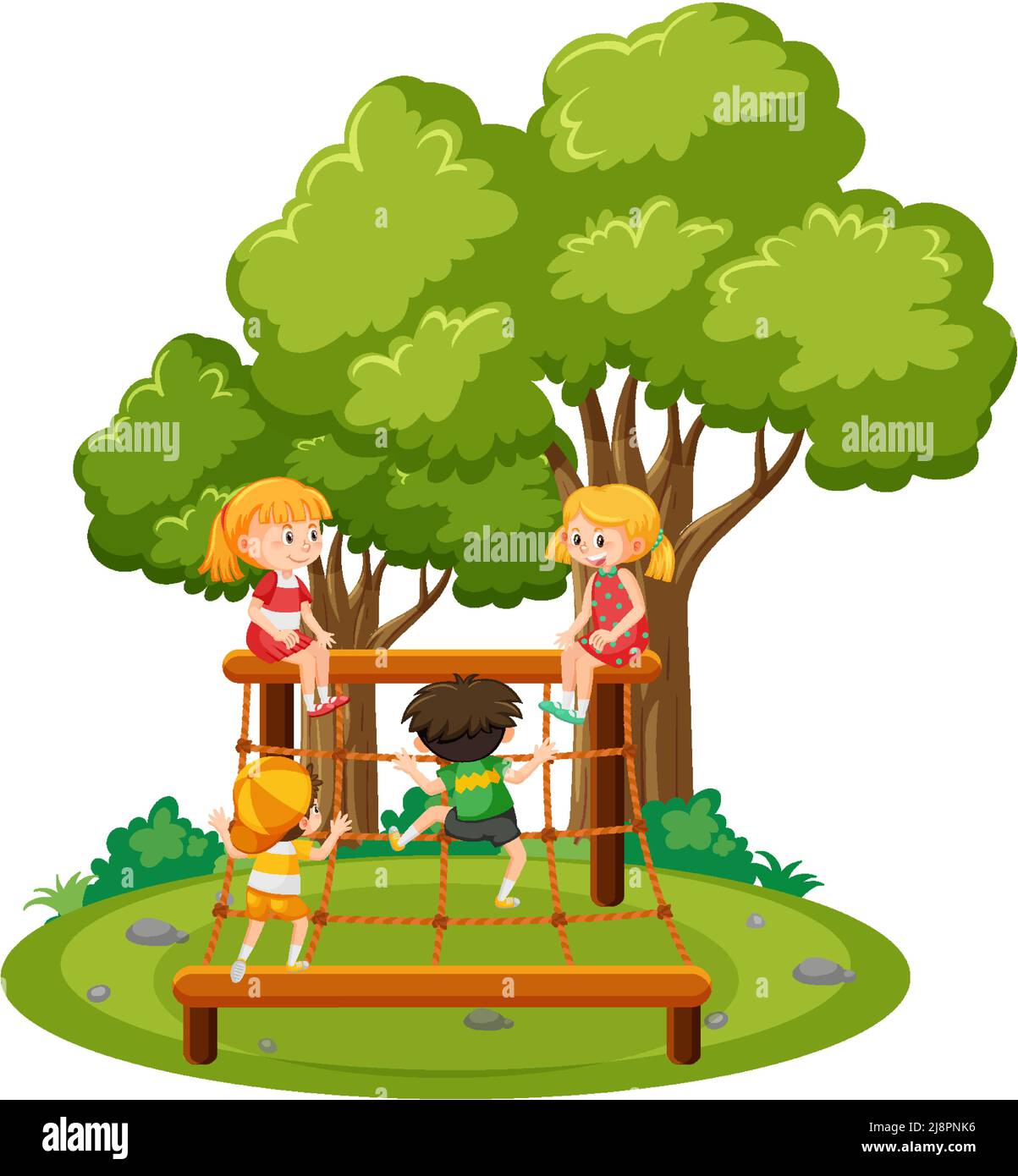 Children climbing on rope wall illustration Stock Vector Image & Art ...