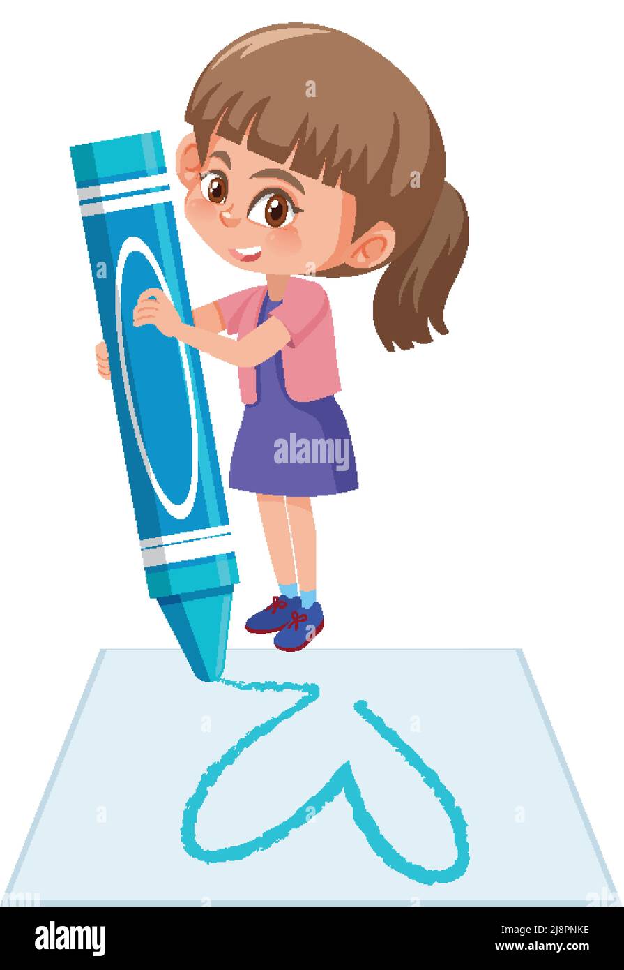 A girl drawing on a paper on white background illustration Stock Vector ...