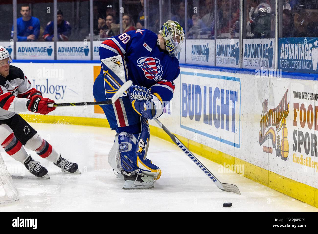 May 17, 2022: Rochester Americans goaltender Aaron Dell (80) plays the ...
