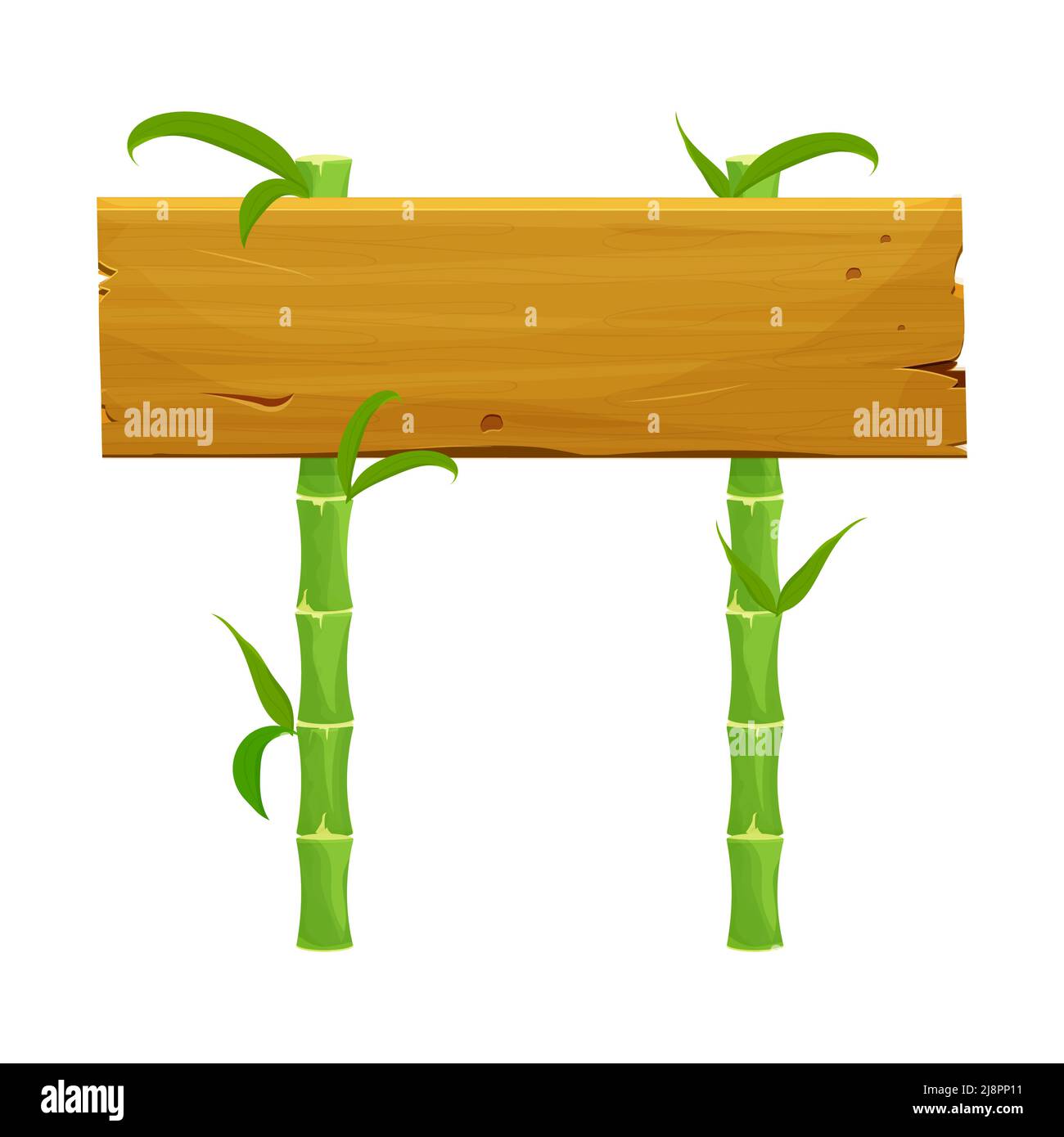 Wooden sign with green bamboo sticks with leaves, empty frame in ...