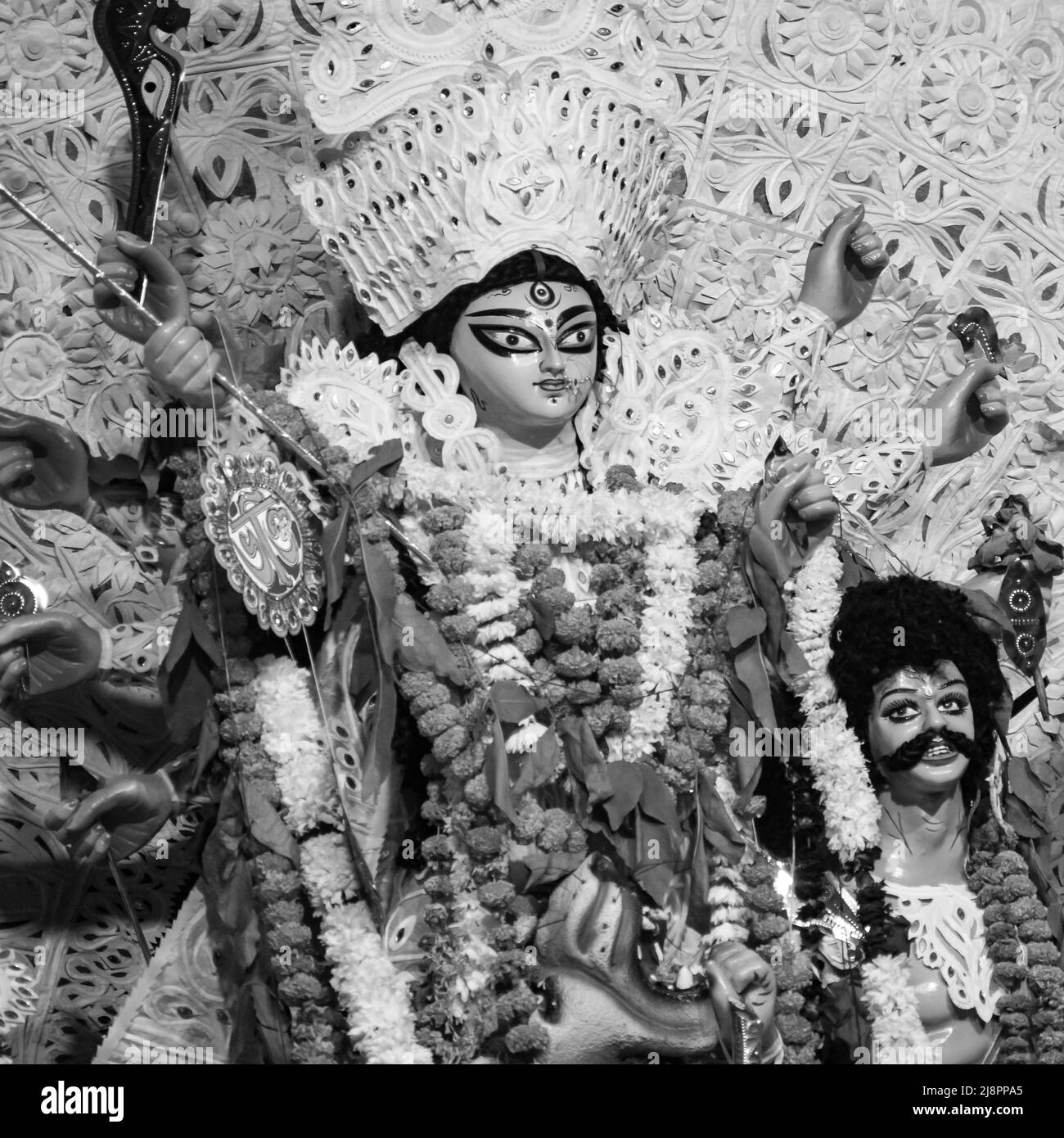 Goddess Durga with traditional look in close up view at a South Kolkata ...