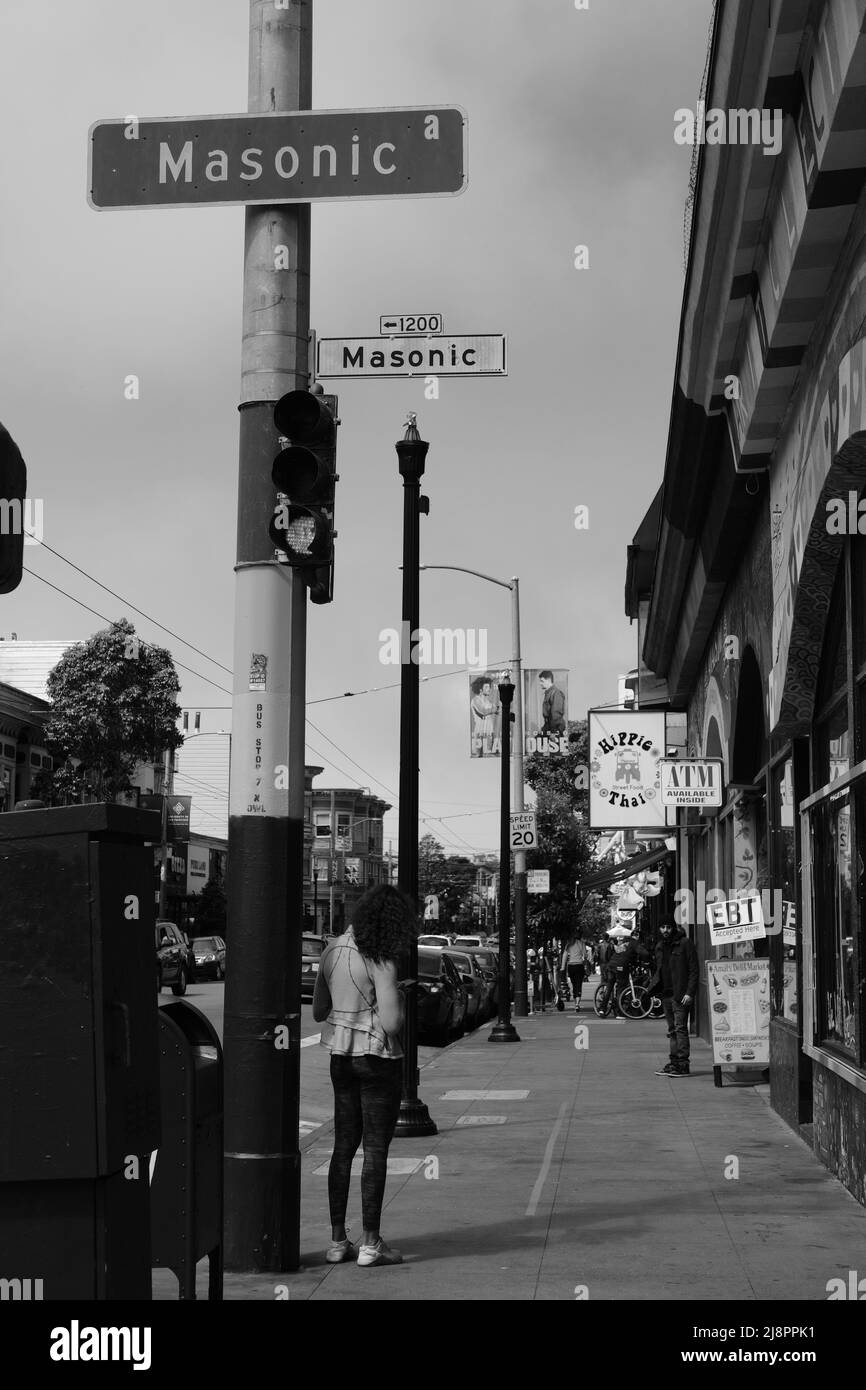 Masonic Avenue street sign looking onto Haight Street in the Haight ...
