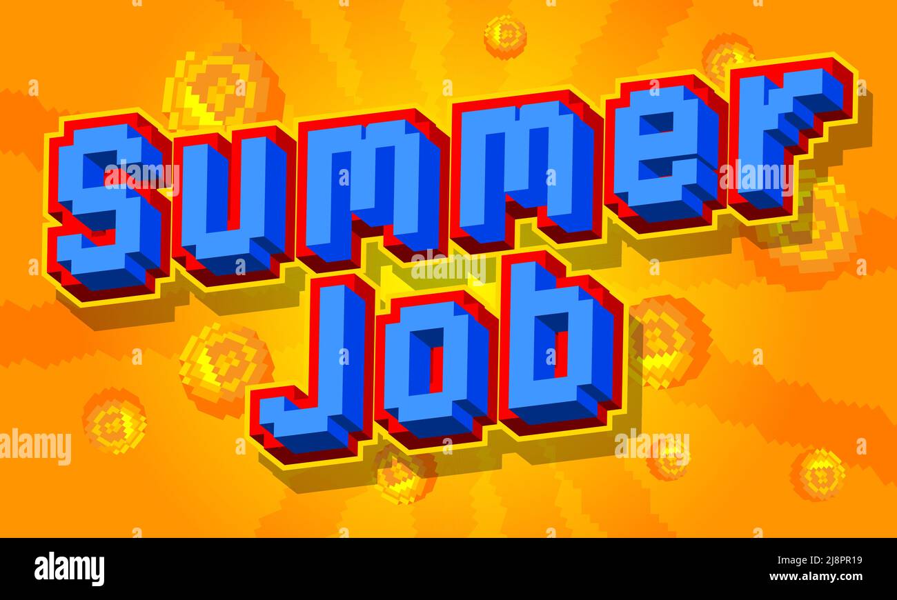 Summer Job. Pixelated word with geometric graphic background. Vector ...