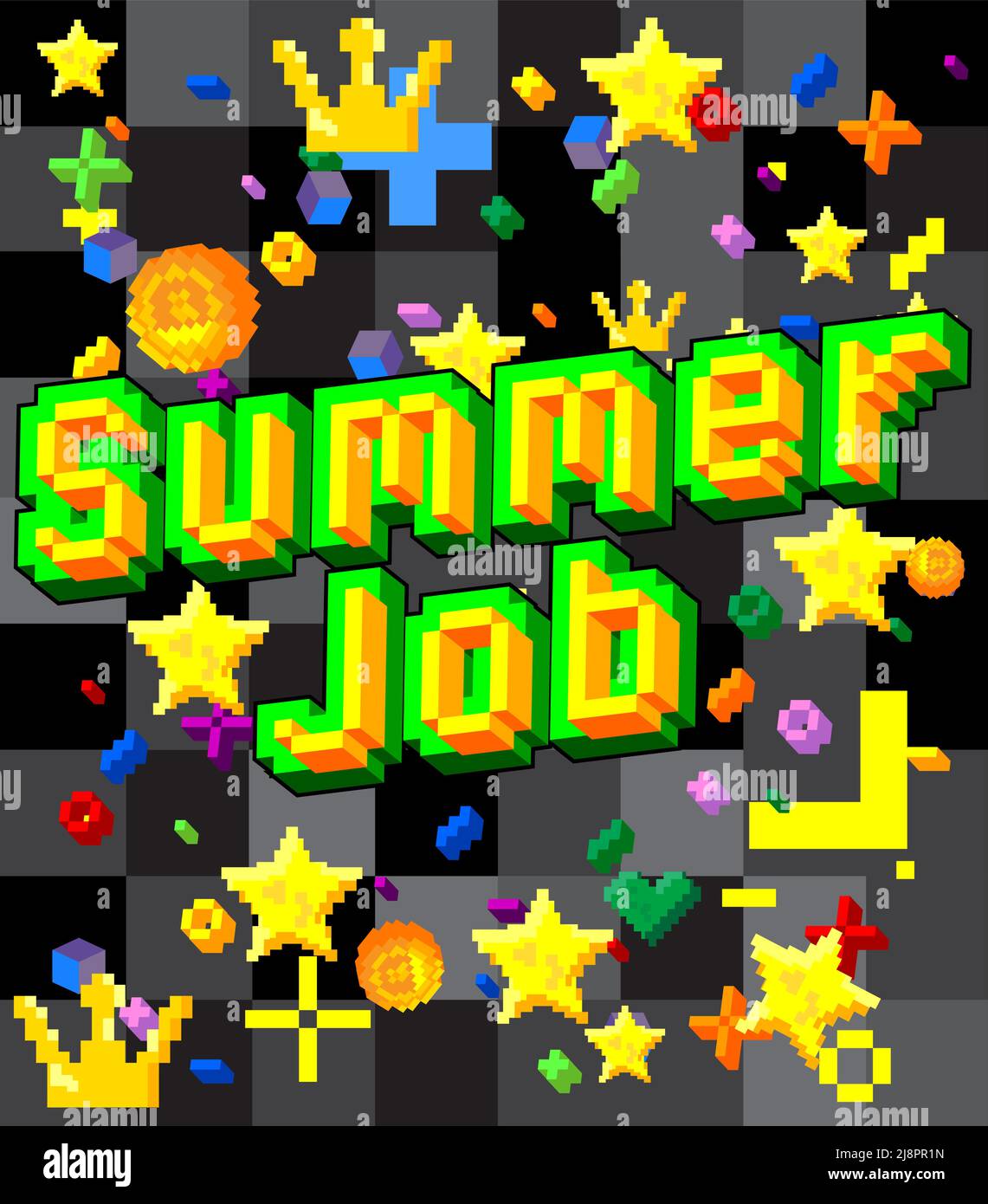 Summer Job. Pixelated word with geometric graphic background. Vector ...