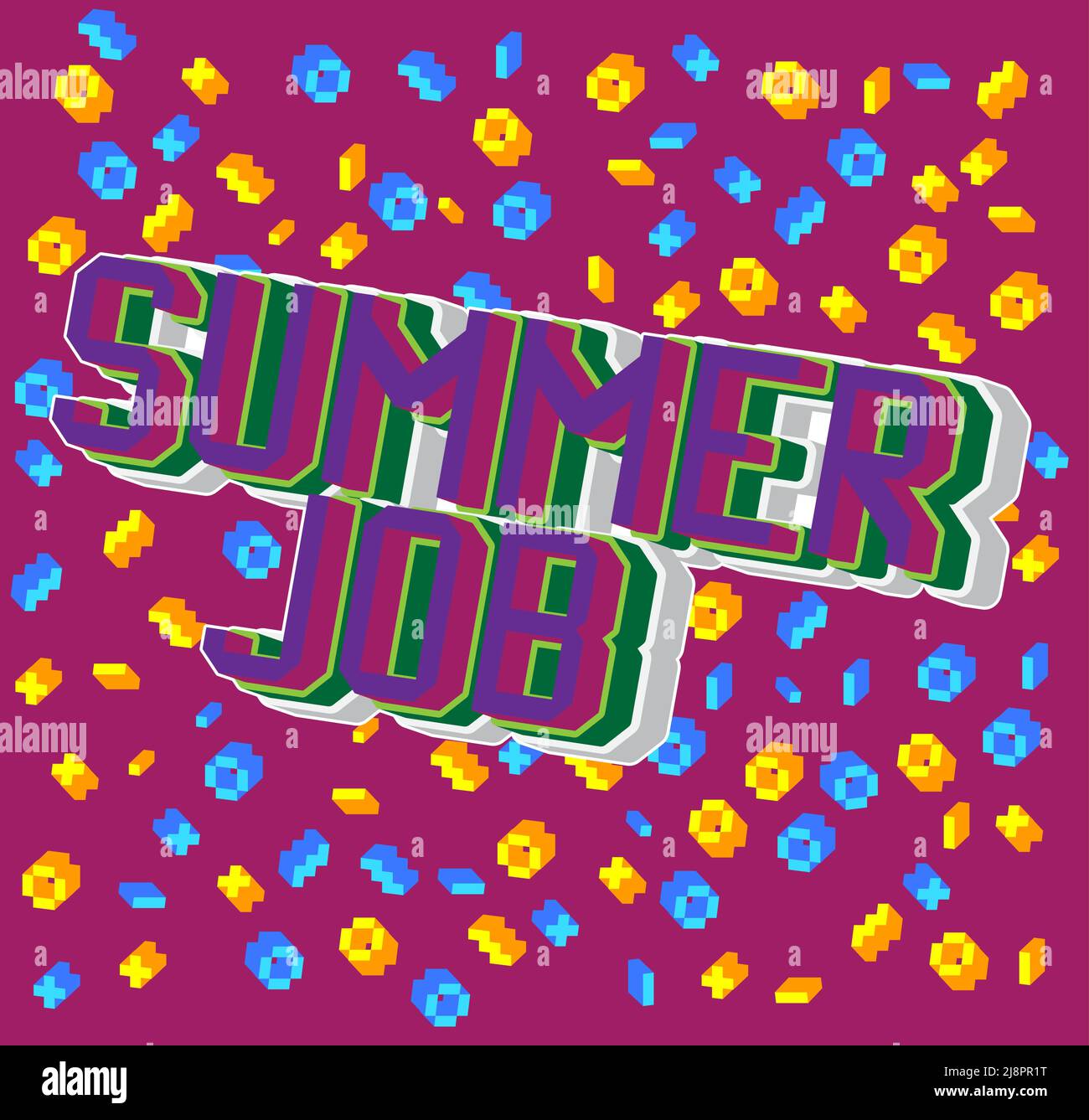 Summer Job. Pixelated word with geometric graphic background. Vector ...