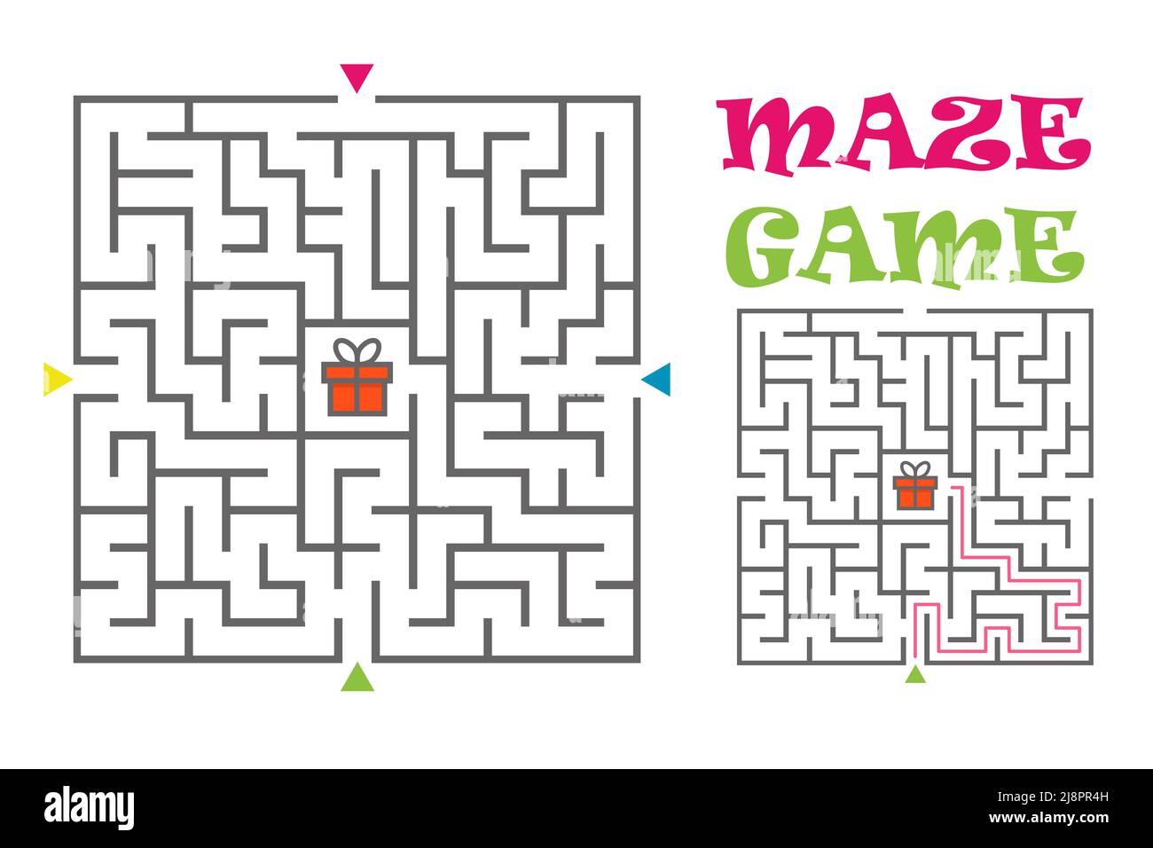 Square maze labyrinth game for kids. Logic conundrum. Four entrance and ...