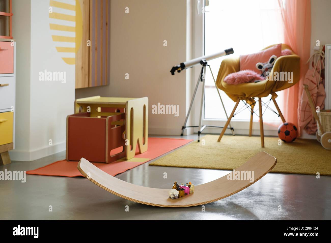 Kids play room, nobody. Nice sunny bright interior at home. Play and ...