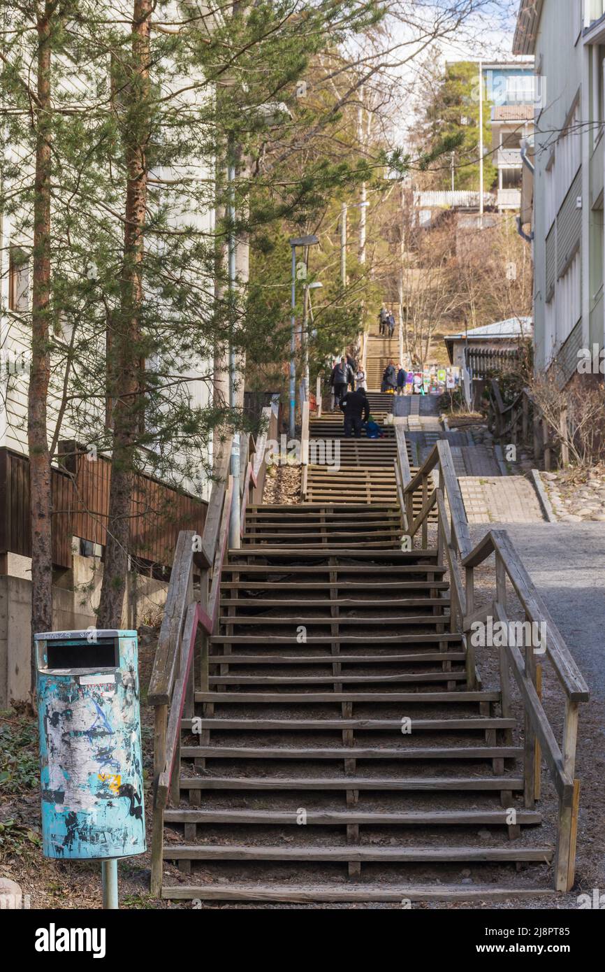 Wooden stairs from Tahmela up to Pispala ridge in Tampere Finland Stock ...