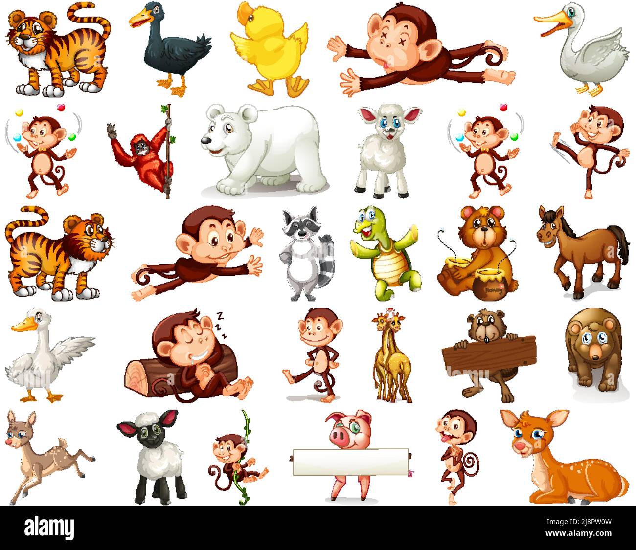 Set of animal cartoon character illustration Stock Vector Image & Art ...