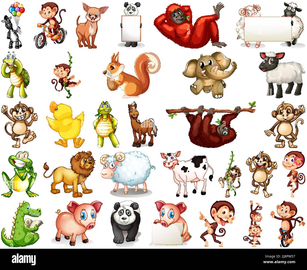 Set of animal cartoon character illustration Stock Vector Image & Art ...